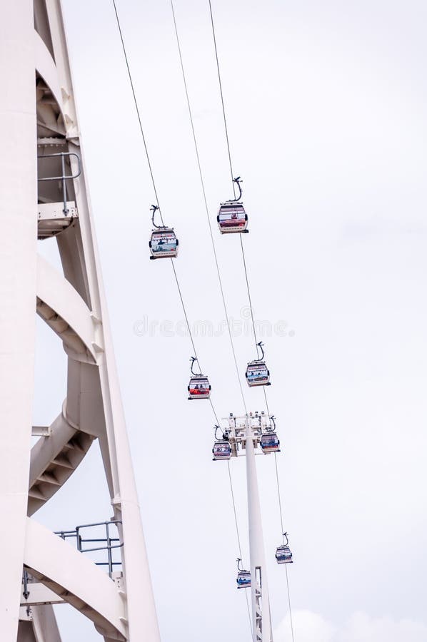 Vertical Low Angle Shot of a Cable Car Link Over the River Thames in ...