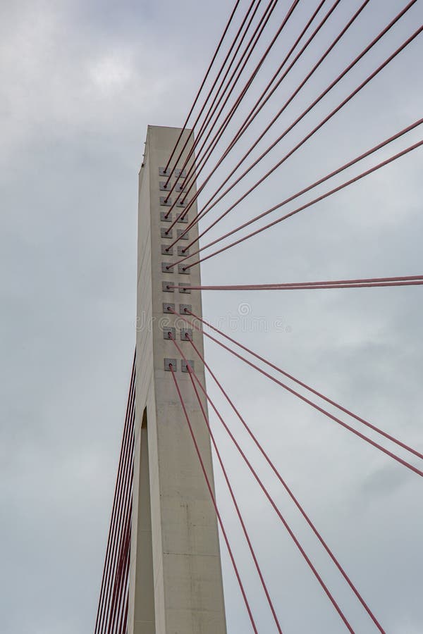 Vertical Low Angle Shot of a Cable-stayed Bridge on a Cloudy Sky ...