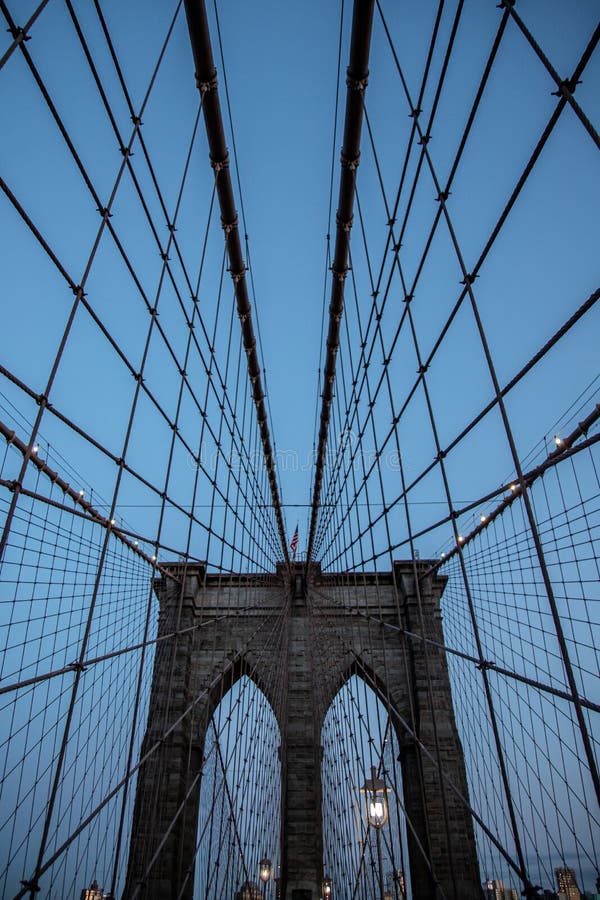 Vertical Low Angle Shot of Cable-stayed Brooklyn Bridge Stock Image ...