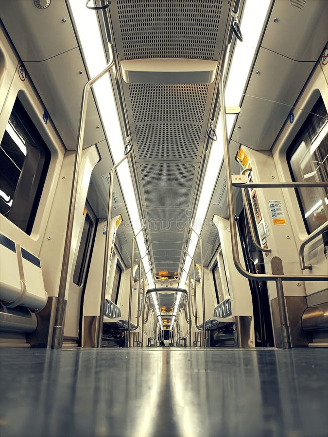 Vertical Low-angle Shot of the Empty Train Interior of Milan Metro ...