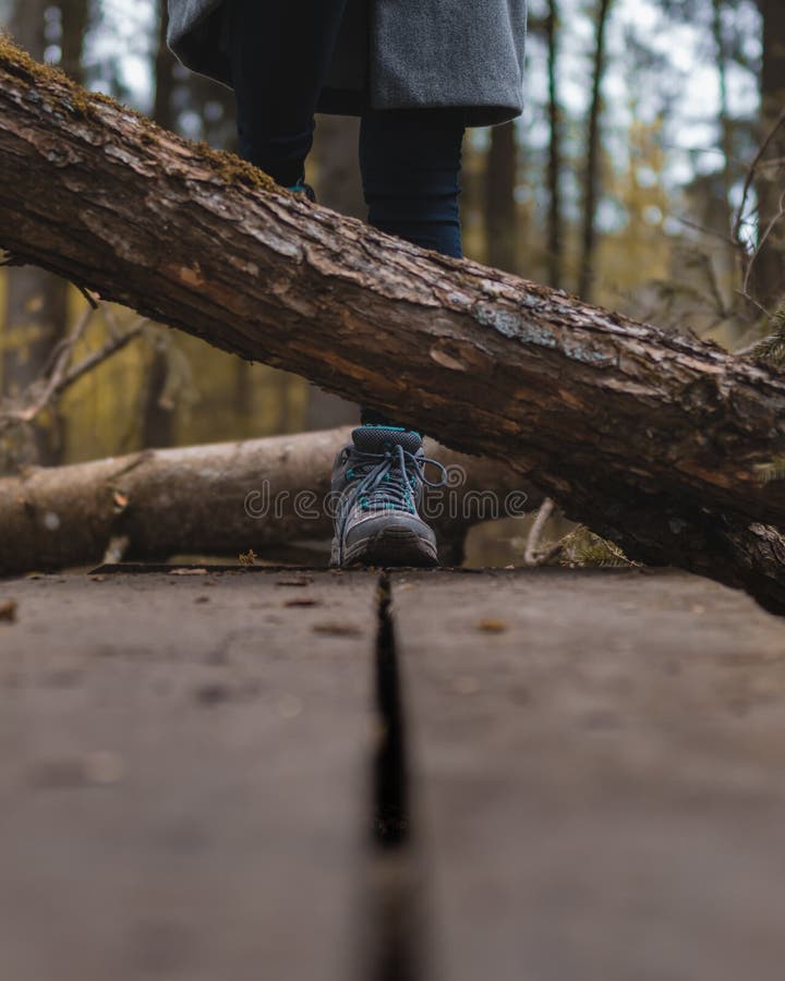 Vertical Low Angle Shot of the Feet of a Person Walking through a ...