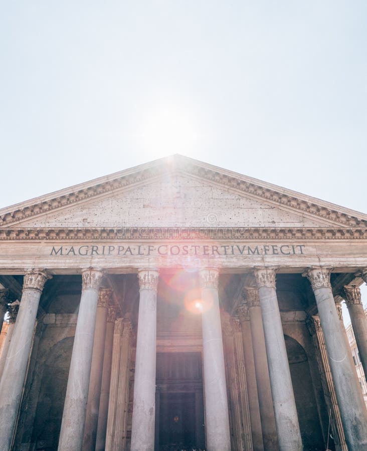 Vertical Low Angle Shot of the Pantheon in Rome during Sunset Stock ...