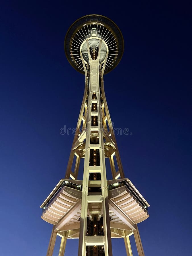 Vertical Low Angle Shot of the Space Needle in Seattle Under a Dark ...