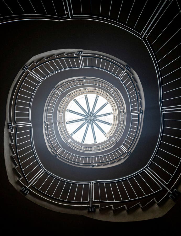 Vertical Low-angle Shot of a Spiral Staircase Against a Skylight. Stock ...