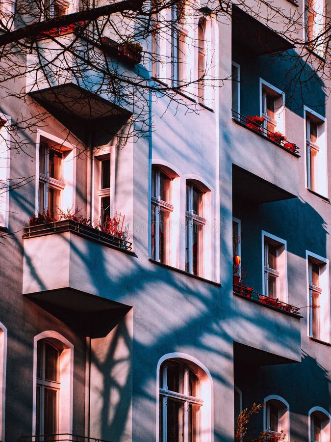 Vertical Low Angle Shot of a Stone Building Facade with Windows and ...