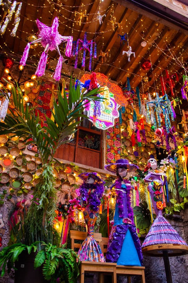 Vertical Low Angle Shot of a Wall Decorated with Colorful Mexican ...