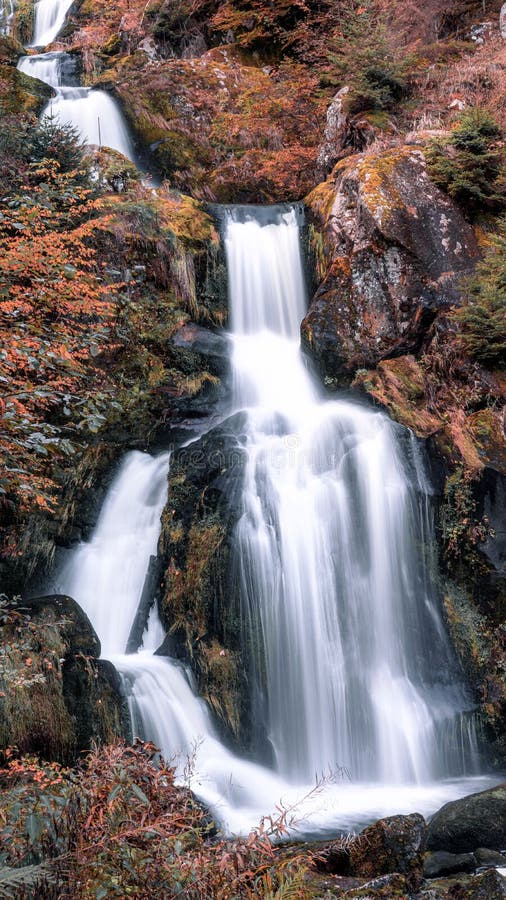 Vertical Low-angle of Triberg Waterfalls with a Long Exposure Effect ...
