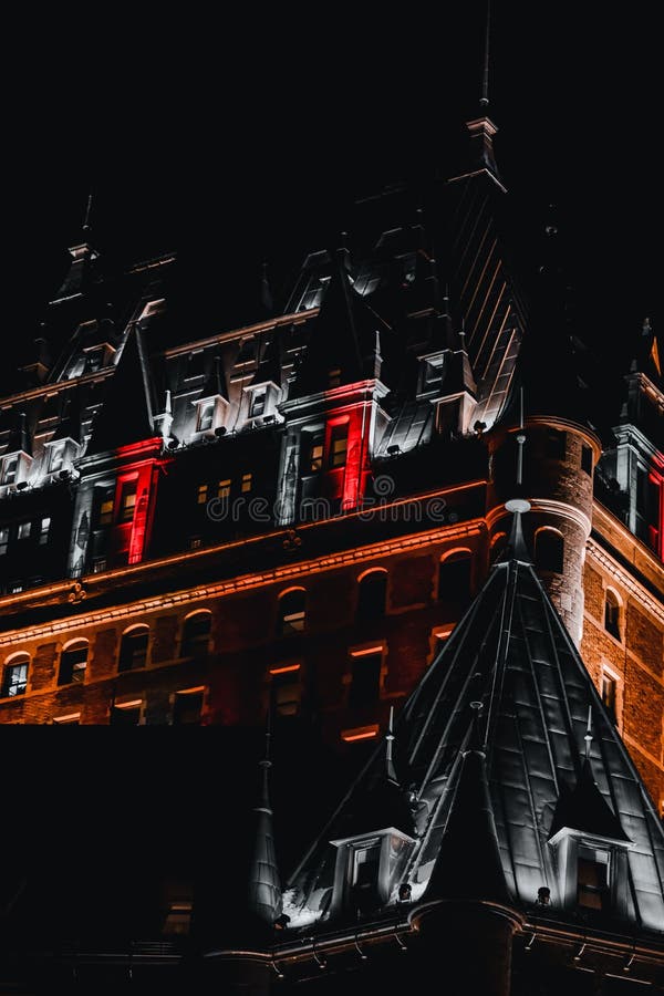 Vertical Low-angle View of a Medieval Castle Exterior at Night Stock ...