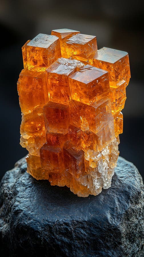 Macro of Crystallized Honeycomb on Dark Stone with Amber Reflections ...