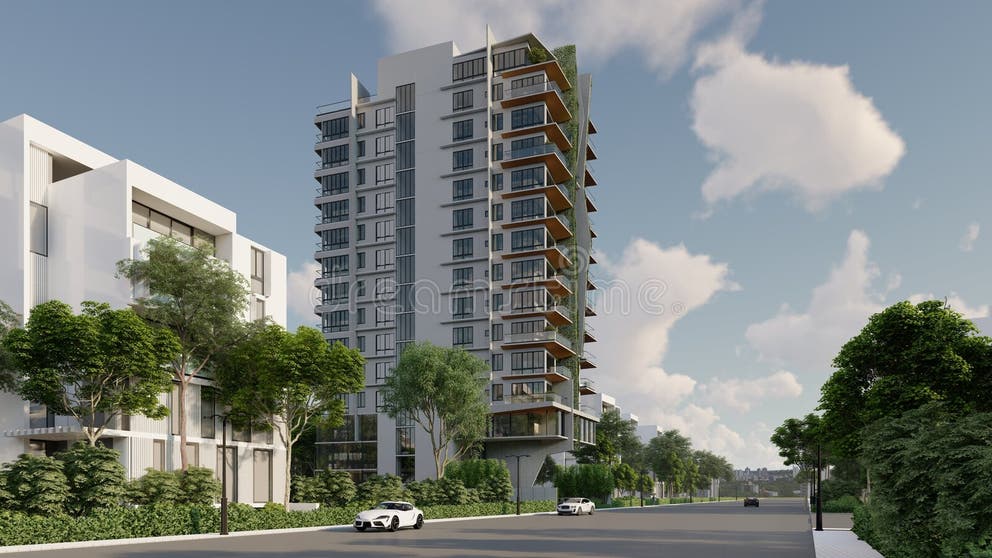 Vertical Marvels Multi-Storied Building Designs in 3D Render Stock ...