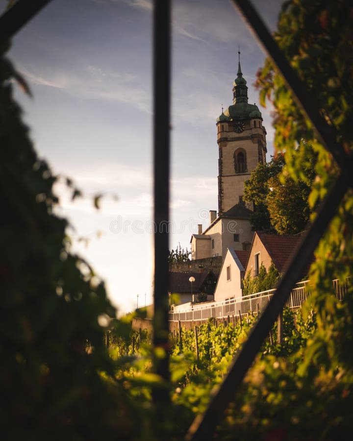 Vertical of the Melnik Castle at Golden Hour in the Czech Rupublic ...