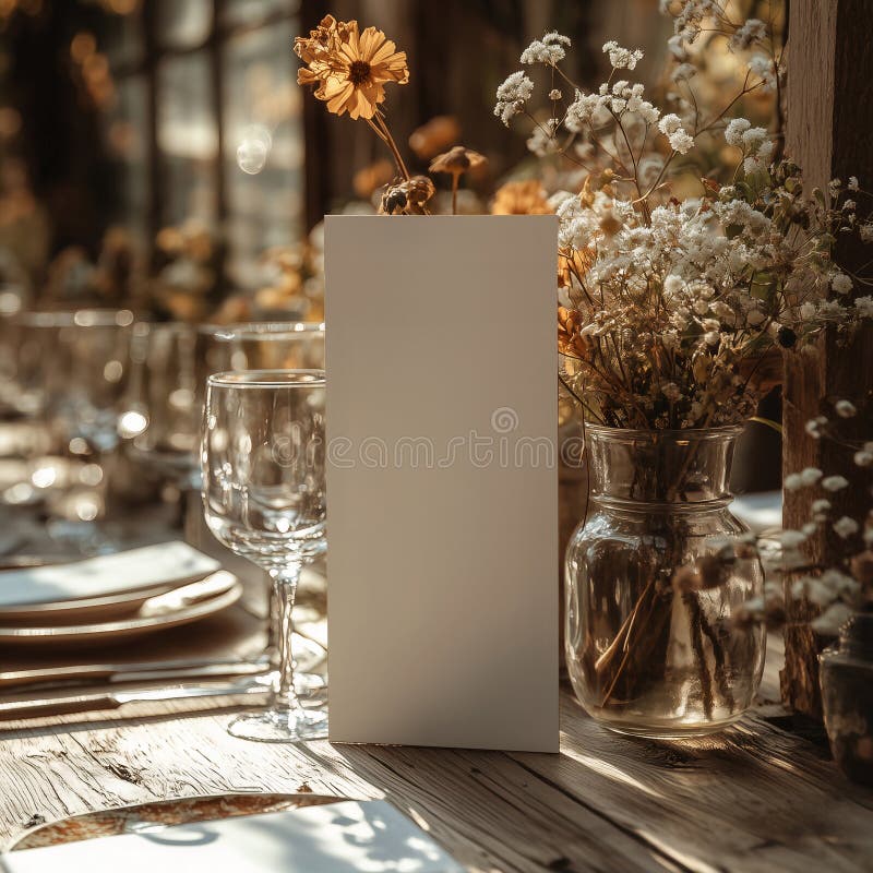 Vertical Menu Card Mockup 4x9 on Table, Wedding Table Setting ...