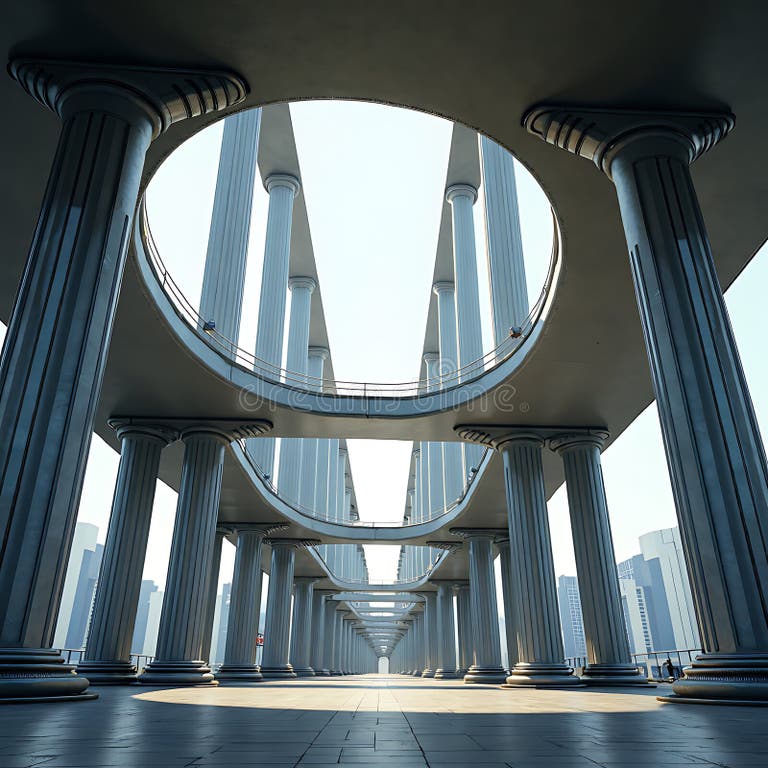 Vertical Metallic Columns Support a Curved Overhead Framework. Stock ...