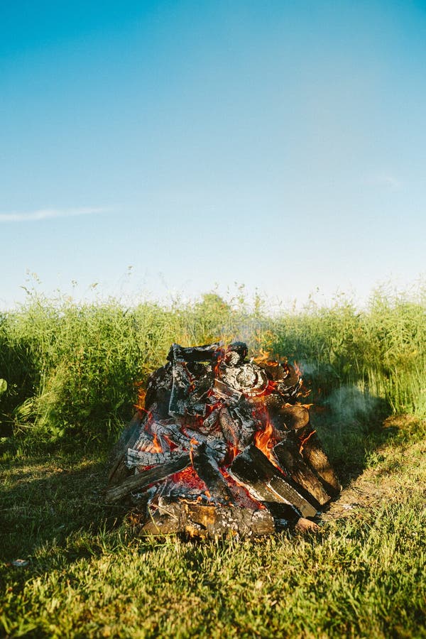 Vertical of a Midsummer Solstice Bonfire, Traditional Latvian Summer ...