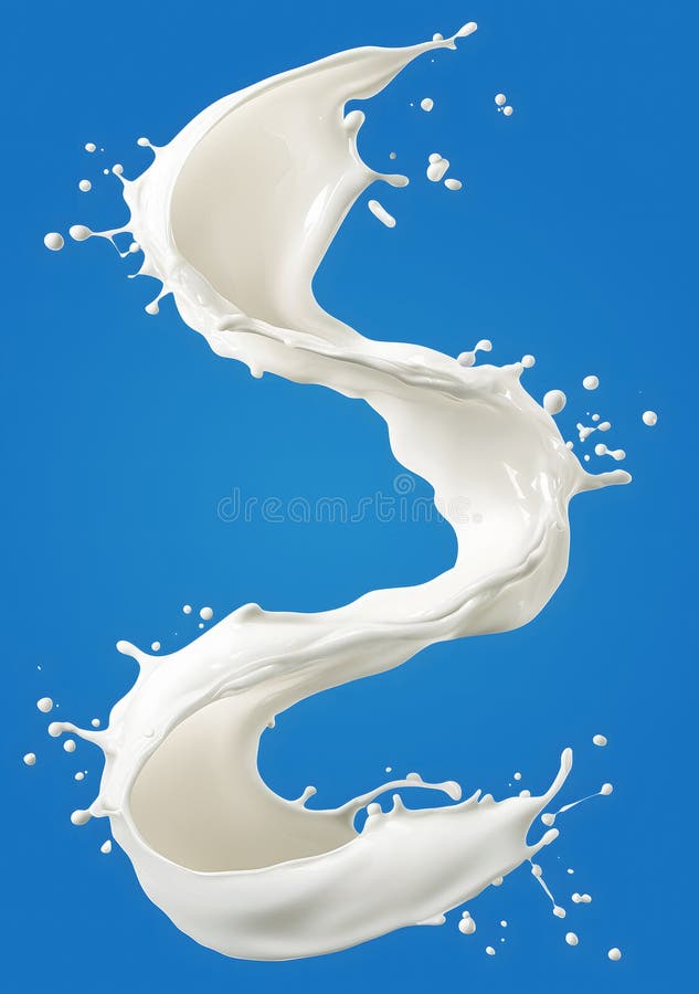 Vertical Milk Splash of Spiral Shape Isolated on Blue Background. AI ...