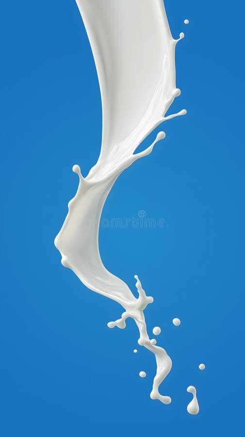 Vertical Milk Splash Wave Isolated on Blue Background. Moving from Top ...