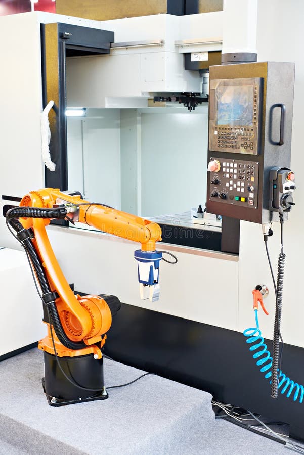 Vertical Milling Machining Machine and Robotic Arm Stock Image - Image ...