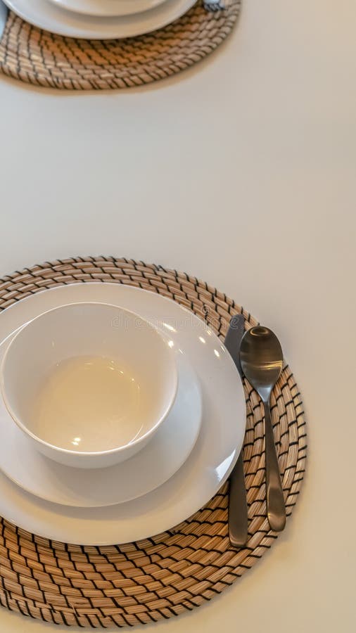 Vertical Modern Table Setting with Cutlery and Crockery Stock Photo ...