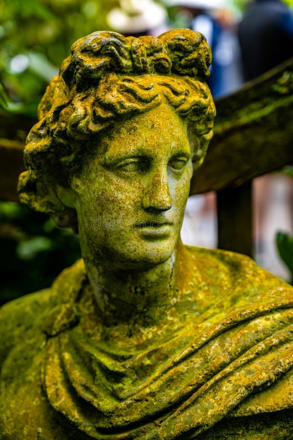 Vertical of a Moss-covered Woman Statue Stock Image - Image of ...