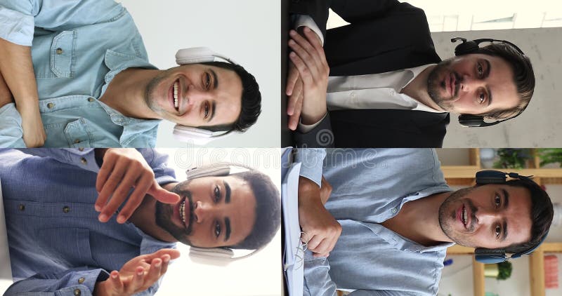Multiple Videos Collage of Four Men Talking Use Videoconference App ...
