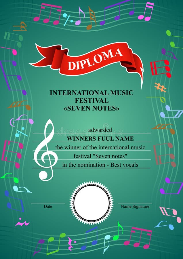 Certificate Template with Musical Instruments Stock Vector ...