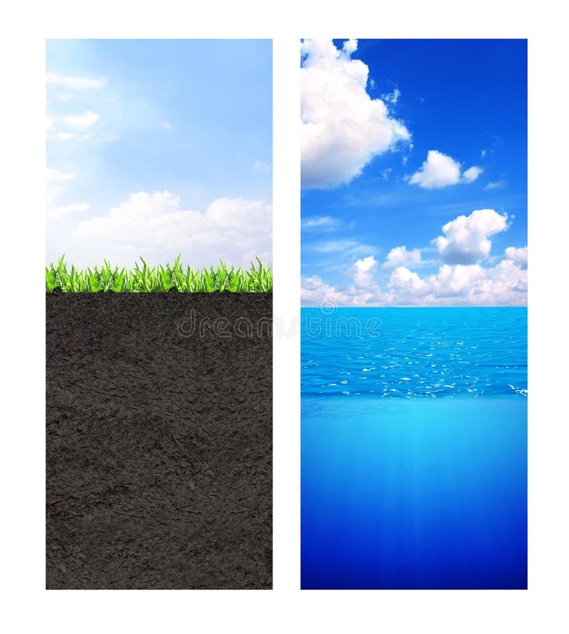 Vertical Nature Banners with Water Surface Split by Waterline and Cross ...