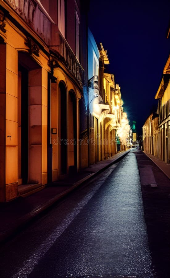 Vertical Night View of a Street Stock Photo - Image of scene, building ...