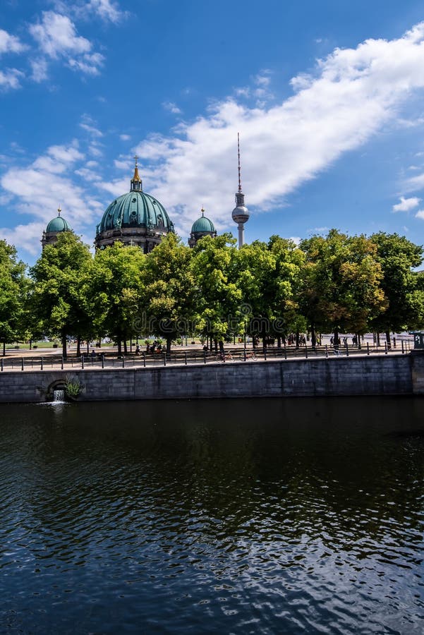 Vertical of the Oder-Spree Canal with a Cathedral and TV Tower in ...