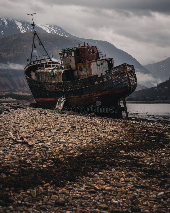 Vertical of an Old Boat of Caol, Corpach Shipwreck in the Scottish ...