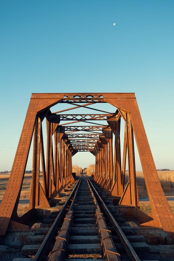 Vertical of an Old Rusty Train Bridge. Stock Image - Image of railroad ...