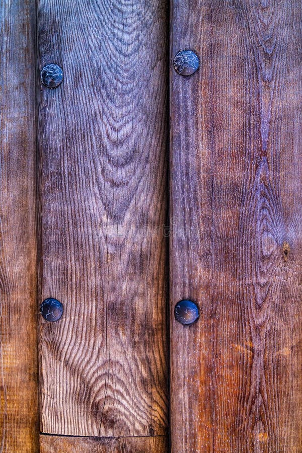 Vertical and Old Weathered Plank Background with Iron Rivets, Base ...