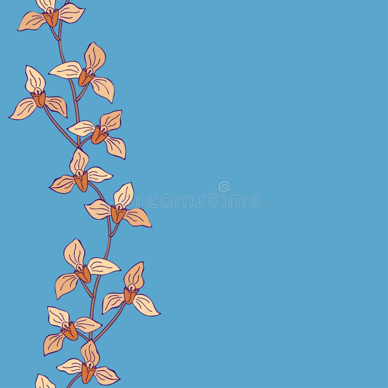 Blue orchid flower frame stock illustration. Illustration of engraving ...