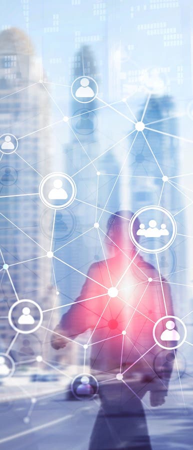 Vertical Panorama Banner. Double Exposure People Network Structure HR ...
