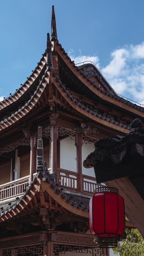 Vertical Partial View of a Chinese Architecture Building Exterior Under ... Vertical Partial View of a Chinese Architecture Building Exterior Under ...