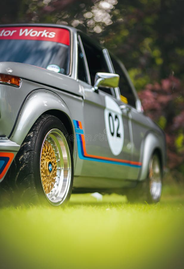 Vertical Partial View of a Gray BMV Sports Car Parked on the Grass ...