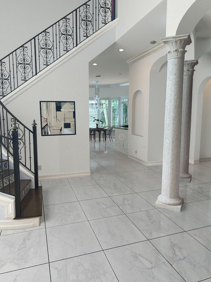 Vertical Partial View of a Hall with Columns and a Staircase Stock ...