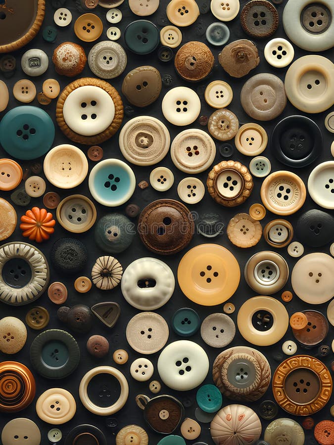 Vertical Pattern of Assorted Vintage Buttons in Various Sizes and ...