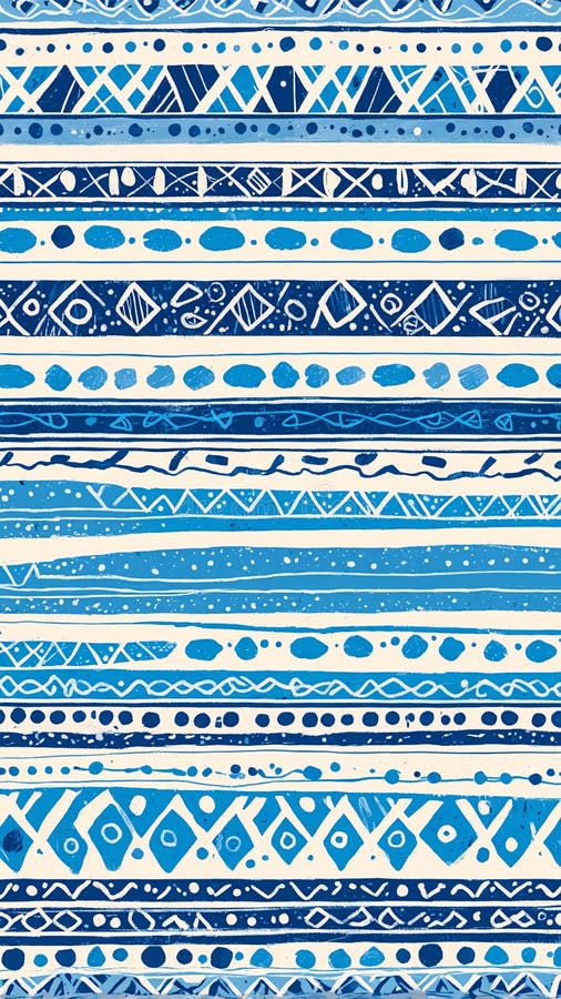 A Vertical Pattern Featuring Rows of Various Blue and White Abstract ...