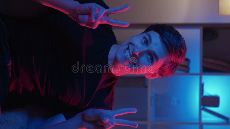 Vertical Peace Gesture Funny Man Meme Expression Stock Video - Video of ...