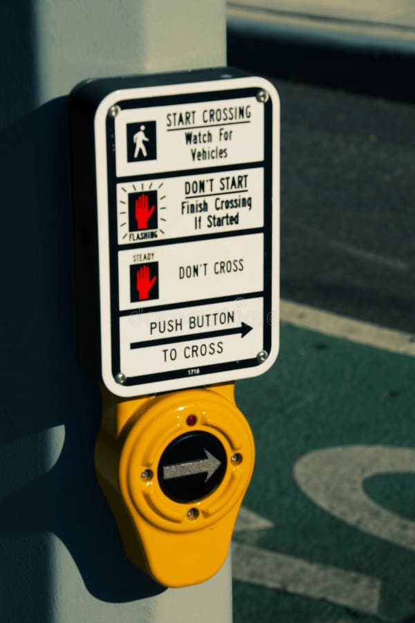 Vertical of the Pedestrian Crossing Button with Signs on it. Stock ...