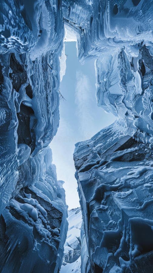 Vertical Perspective of Ice Formations in a Canyon Stock Image - Image ...
