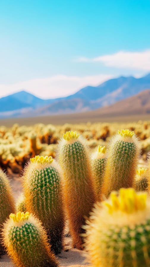 Vertical Phone Wallpaper with Blooming Cacti in Desert Landscape Stock ...