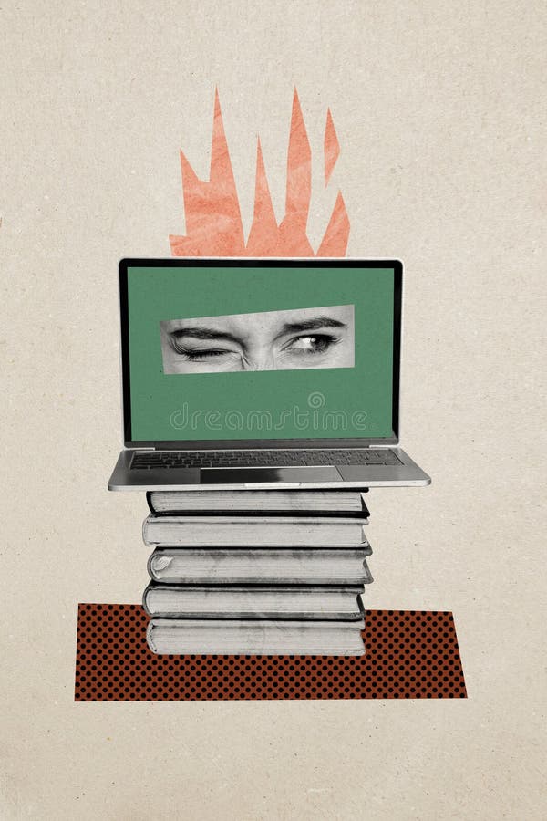 Vertical Photo Collage of Broke Burn Macbook Device Frown Eyes Inside ...