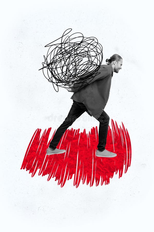 Vertical Photo Collage of Dissatisfied Businessman Carry Scribble Mess ...