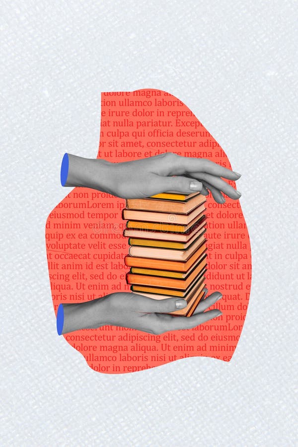 Vertical Photo Collage of Hands Hold Book Stack Library Education ...
