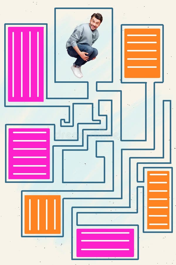 Vertical Photo Collage of Happy Businessman Sit Inside Work Algorithm ...