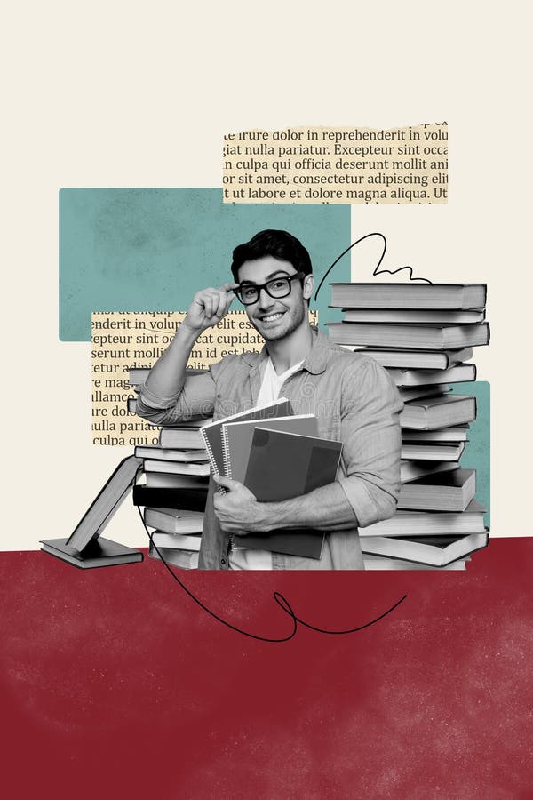 Vertical Photo Collage of Happy Guy Academic Hold Book Novel Library ...