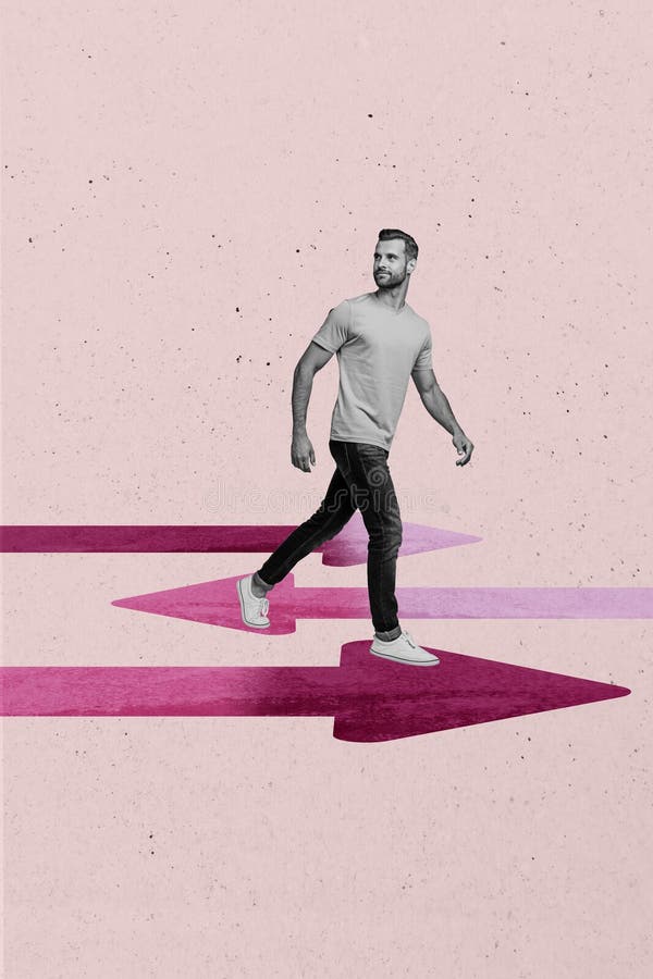 Vertical Photo Collage of Happy Guy Run Arrow Development Path ...