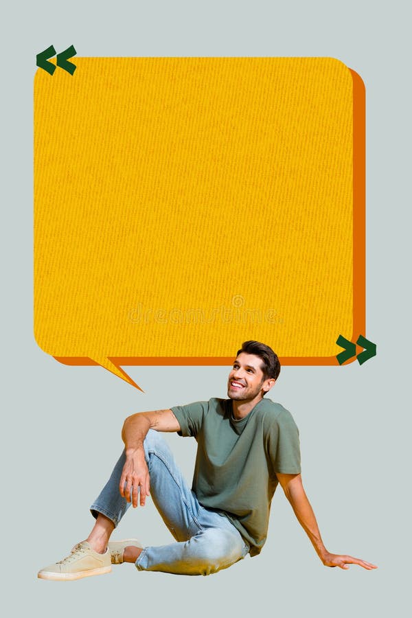 Vertical Photo Collage of Happy Man Sit Bubble Talk Communication ...