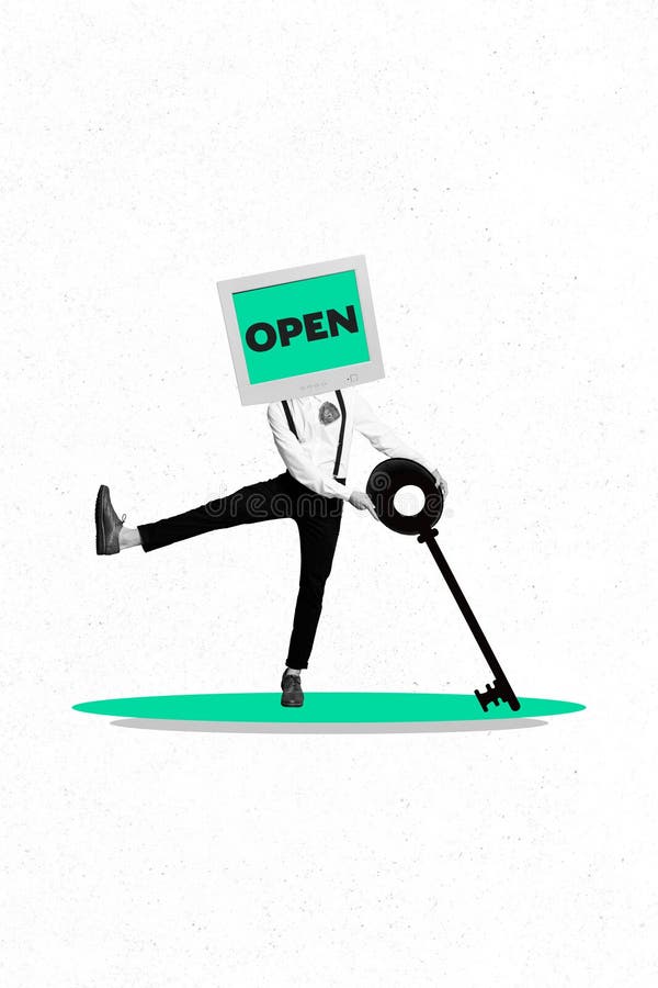 Vertical Photo Collage of Headless Guy Hold Key Open Business Startup ...